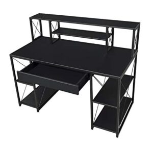 Desktop Computer Desk with Storage Shelves - 47'' Modern Office Computer Desk, Studying Writing Table Workstation for Home Office (Black)