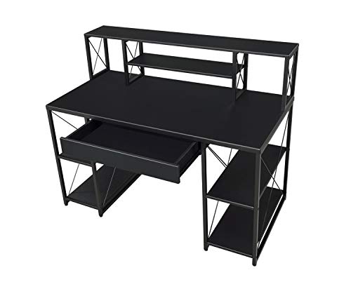 Desktop Computer Desk with Storage Shelves - 47'' Modern Office Computer Desk, Studying Writing Table Workstation for Home Office (Black)