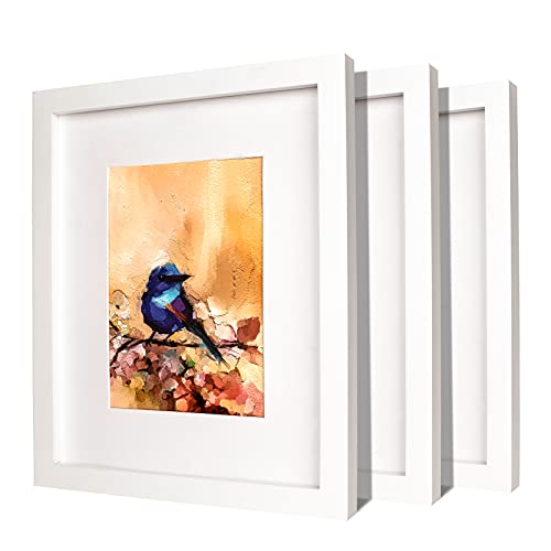 Annecy 8x10 Picture Frame (3 Pack, White) -Made of Solid Wood 8x10 Photo Frames with Real Glass for 5x7 with Mat -Wall Mount & Table Top Display