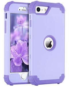 bentoben iphone se 2022 phone case, iphone se 2020 case, heavy duty 3 in 1 full body rugged shockproof hybrid hard pc soft rubber bumper drop protective girls women 4.7 se cover, light purple/lavender