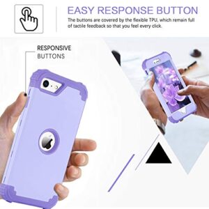 BENTOBEN iPhone SE 2022 Phone Case, iPhone SE 2020 Case, Heavy Duty 3 in 1 Full Body Rugged Shockproof Hybrid Hard PC Soft Rubber Bumper Drop Protective Girls Women 4.7 SE Cover, Light Purple/Lavender