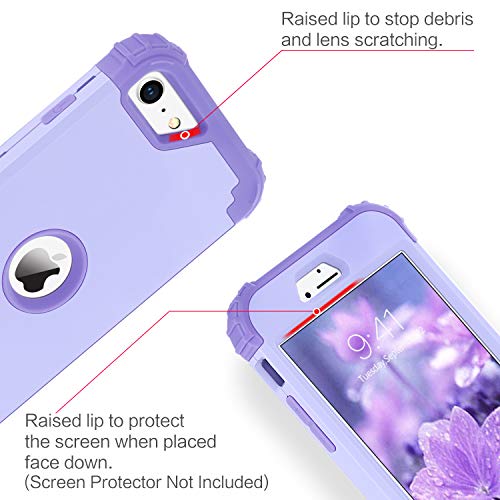 BENTOBEN iPhone SE 2022 Phone Case, iPhone SE 2020 Case, Heavy Duty 3 in 1 Full Body Rugged Shockproof Hybrid Hard PC Soft Rubber Bumper Drop Protective Girls Women 4.7 SE Cover, Light Purple/Lavender