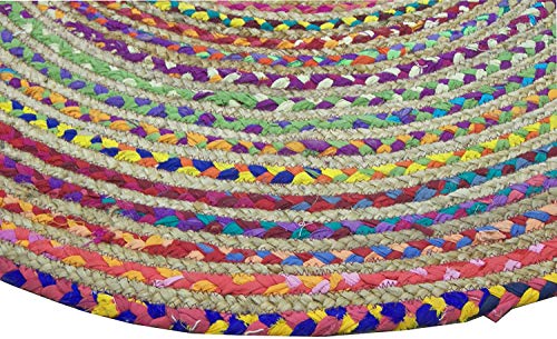 Devik Decor Braided Boho Natural Cotton Chindi Rugs Reversible Non Slip Carpet Handmade Round Area Rug for Farmhouse Living Room Bedroom Kitchen Outdoor Mate, AR01 (3Ft (36 Inches X 36 Inches))