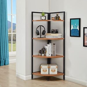 saygoer corner bookshelf 4 tier stand storage shelf modern black bookcase ladder standing shelves display rack plant stand for small spaces, bedroom, living room,walnut oak