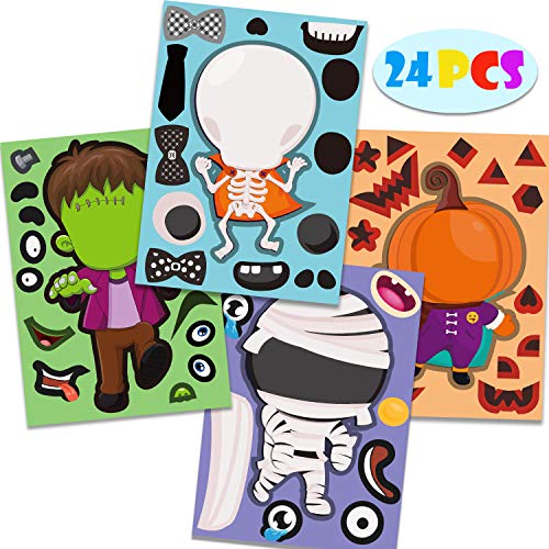 GEGEWOO 24 Make A Skeletons/Pumpkins/Mummies/Monsters Game Stickers Halloween Party Games for Kids Make Your Own Halloween Stickers Party Favors Decorations Supplies Games DIY Crafts