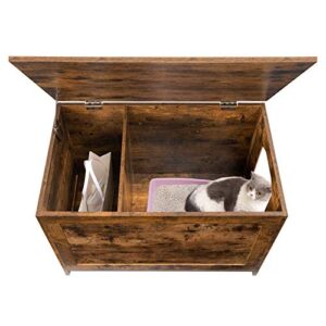 HOOBRO Litter Box Enclosure, Cat Litter Box Furniture Hidden, Flip Top Cat Washroom Storage Bench, with Divider Enlarge Cat House Nightstand for Fat Cat, Rustic Brown BF02MW01