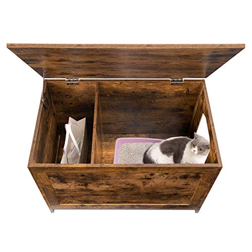 HOOBRO Litter Box Enclosure, Cat Litter Box Furniture Hidden, Flip Top Cat Washroom Storage Bench, with Divider Enlarge Cat House Nightstand for Fat Cat, Rustic Brown BF02MW01