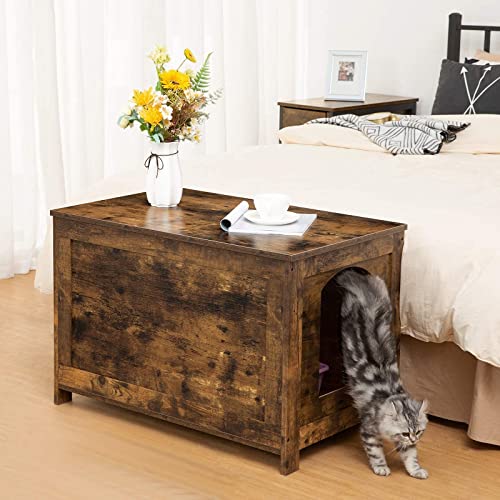 HOOBRO Litter Box Enclosure, Cat Litter Box Furniture Hidden, Flip Top Cat Washroom Storage Bench, with Divider Enlarge Cat House Nightstand for Fat Cat, Rustic Brown BF02MW01