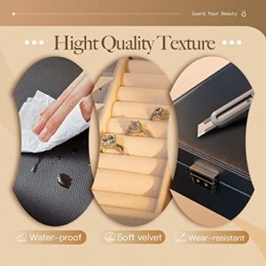 Jewelry Boxes for Women with Code Lock, Black Jewelry Storage Box, Leather Travel Jewelry Box with Mirror, Double Layer Large Jewelry Organizer Box for Watch Rings Necklace Bracelet Earring