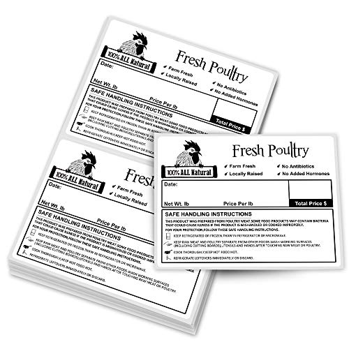 Poultry Freezer Labels,50Pcs 4x3 Inch with Safe Handling Instructions Exemption