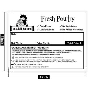 Poultry Freezer Labels,50Pcs 4x3 Inch with Safe Handling Instructions Exemption