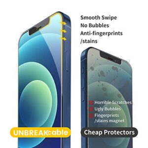 UNBREAKcable 3-Pack Screen Protector for iPhone 12 / iPhone 12 Pro, Double Shatterproof Tempered Glass [Easy Installation] [9H Hardness] [99.99% HD Clear] [Case Friendly] for iPhone 6.1 inch