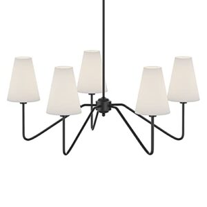 electro bp;30" dia 5-arm classic chandeliers matt black with white linen shades,200w