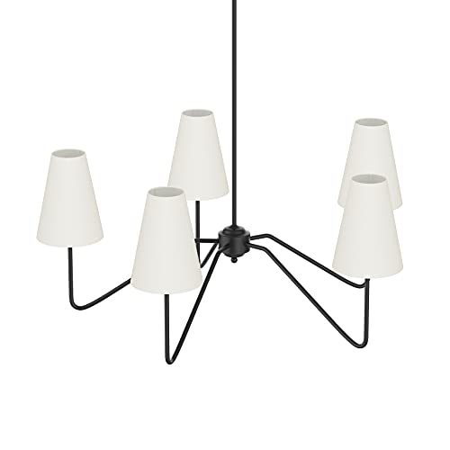 Electro bp;30" Dia 5-Arm Classic Chandeliers Matt Black with White Linen Shades,200W