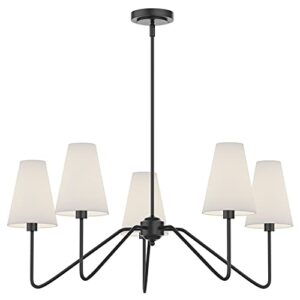 Electro bp;30" Dia 5-Arm Classic Chandeliers Matt Black with White Linen Shades,200W