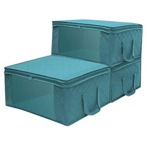 Storage Bins with Handle and Zipper Home Closet Storage Bags Detachable Stackable High Capacity Space Saving Clothes Container Bag Foldable Pouches Home Organizer Home Office Necessary. (Blue)