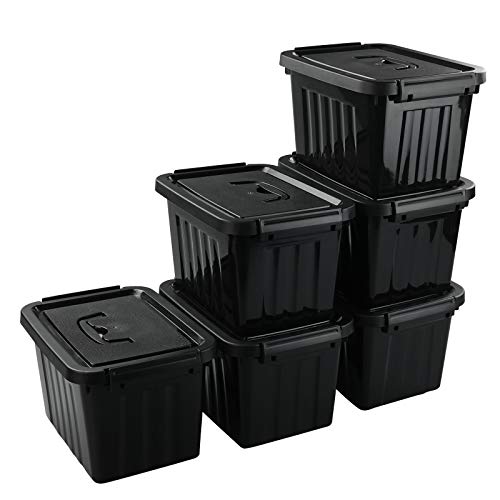 Parlynies Plastic Storage Container Bin with Secure Lid and Latching Buckles, 6 Pack, 7 Qt.