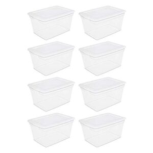 sterilite 16598008 56 quart/53 liter storage box, white lid w/clear base, 8-pack (56 quart, set of 8) (56 quart, set of 8)