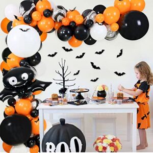 halloween balloon garland kit, 18" white black balloons big halloween bat foil balloon 3d pvc bat halloween color balloons kit for halloween day decorations halloween party supplies