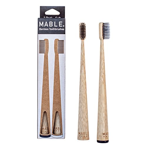 MABLE Bamboo Toothbrush Two Pack, Soft Bristle (Charcoal Infused Soft Bristle)