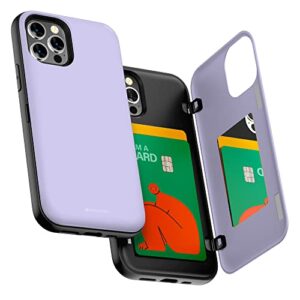 goospery for iphone 12/12 pro (2020) 6.1-inch card holder wallet case, protective dual layer bumper phone back cover with hidden mirror - purple