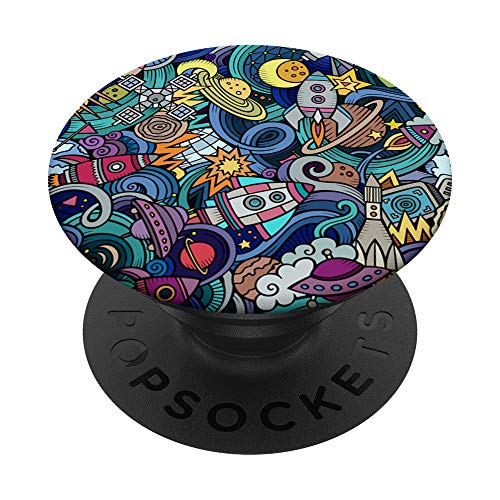 Street Art Galaxy Pattern - Urban Spacecrafts And Planets PopSockets Swappable PopGrip