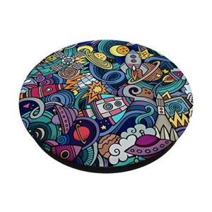 Street Art Galaxy Pattern - Urban Spacecrafts And Planets PopSockets Swappable PopGrip