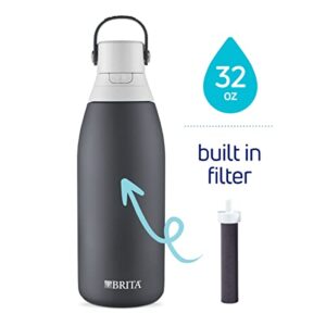 Brita Insulated Filtered Water Bottle with Straw, Reusable, Stainless Steel Metal, Carbon, 32 Ounce