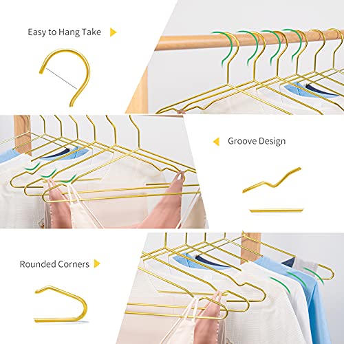 Nature Smile 17 Inches Shiny Gold Metal Clothes Hanger, Coat Hanger, Suit Hanger, Dress Hanger with Big Notches Pack of 10,Gold