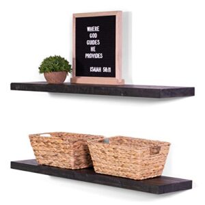 dakoda love floating shelves | rugged distressed | solid hardwood | premium craftsman quality | easy hidden bracket wall mount | set of 2 (midnight, 36" l x 10" d)