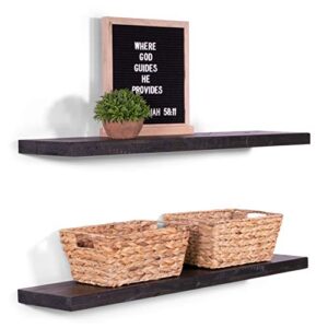 DAKODA LOVE Floating Shelves | Rugged Distressed | Solid Hardwood | Premium Craftsman Quality | Easy Hidden Bracket Wall Mount | Set of 2 (Midnight, 36" L x 10" D)