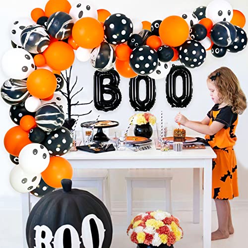 Halloween Balloon Arch Garland Kit, 103pcs 16" BOO Fiol Balloons 12" 5" Horrible Ghost Eyeball Orange Black White Latex Balloons Garland for Halloween Day Decorations Halloween Party Supplies