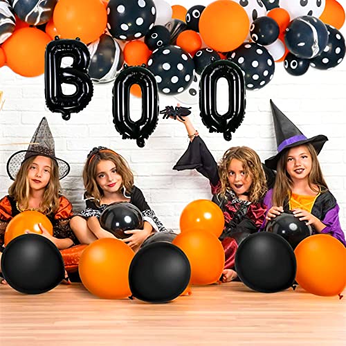 Halloween Balloon Arch Garland Kit, 103pcs 16" BOO Fiol Balloons 12" 5" Horrible Ghost Eyeball Orange Black White Latex Balloons Garland for Halloween Day Decorations Halloween Party Supplies