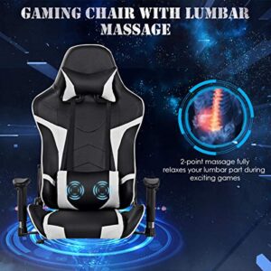 Tangkula Gaming Desk and Chair Set, Ergonomic E-Sport Gamer Desk & Racing Chair Set w/Cup Holder, Monitor Stand, Earphone Hook, Massage & Headrest, Home Office Computer Desk Chair Set (White)