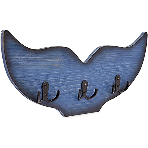 Whale Tail Wall Hook for Nursery, Nautical Home Decor (15.5 x 6.75 x 1 in, Blue)