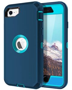 i-honva for iphone se 2022/2020 case built-in screen protector shockproof dust/drop proof 3 in 1 full body rugged heavy duty durable cover for apple iphone se 3rd/2nd gen 4.7, turquoise