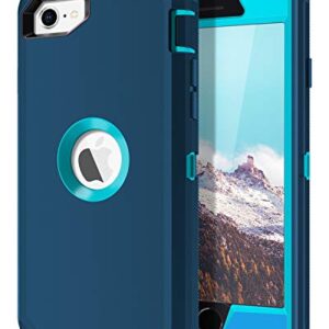 I-HONVA for iPhone SE 2022/2020 Case Built-in Screen Protector Shockproof Dust/Drop Proof 3 in 1 Full Body Rugged Heavy Duty Durable Cover for Apple iPhone SE 3rd/2nd Gen 4.7, Turquoise