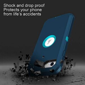 I-HONVA for iPhone SE 2022/2020 Case Built-in Screen Protector Shockproof Dust/Drop Proof 3 in 1 Full Body Rugged Heavy Duty Durable Cover for Apple iPhone SE 3rd/2nd Gen 4.7, Turquoise