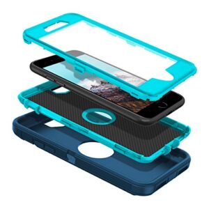 I-HONVA for iPhone SE 2022/2020 Case Built-in Screen Protector Shockproof Dust/Drop Proof 3 in 1 Full Body Rugged Heavy Duty Durable Cover for Apple iPhone SE 3rd/2nd Gen 4.7, Turquoise