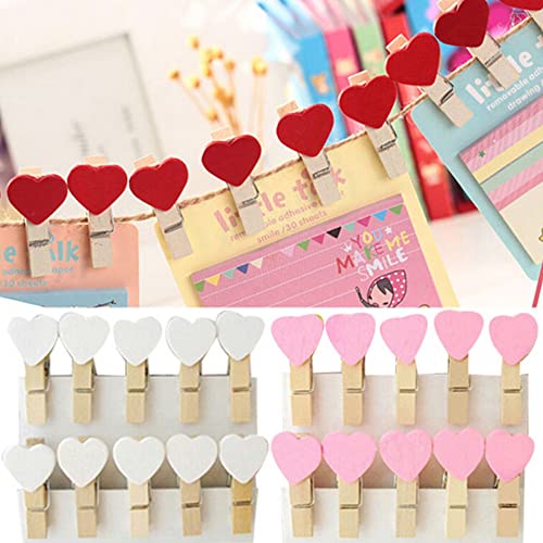 AKOAK 50 Pcs Color Wood Clothespin, Mini Natural Heart-Shaped Wood Craft Clip, Photo DIY, Christmas/Wedding/School Arts and Crafts/Home Decor Photo Clip