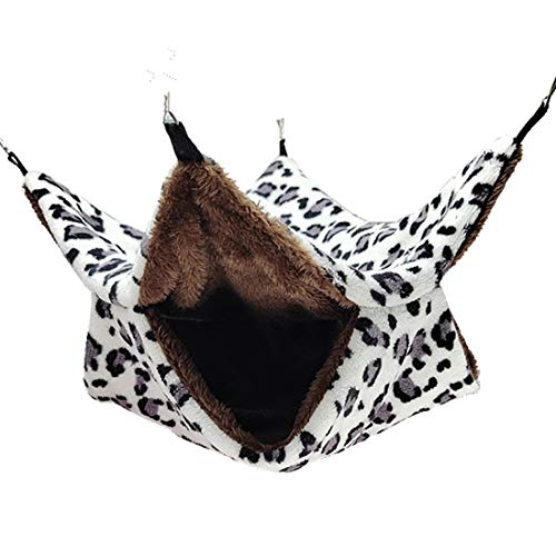 ELEpure Small Animal Pet Hanging Hammock for Cage, Leopard Print Double Bunkbed Hammock for Ferret Hamster Parrot Guinea Pig Chinchilla Flying Squirrel Sleeping Playing (S: 7.9x7.9/20x20cm, Grey)