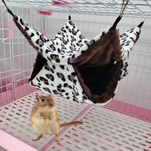 ELEpure Small Animal Pet Hanging Hammock for Cage, Leopard Print Double Bunkbed Hammock for Ferret Hamster Parrot Guinea Pig Chinchilla Flying Squirrel Sleeping Playing (S: 7.9x7.9/20x20cm, Grey)