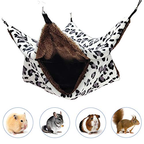 ELEpure Small Animal Pet Hanging Hammock for Cage, Leopard Print Double Bunkbed Hammock for Ferret Hamster Parrot Guinea Pig Chinchilla Flying Squirrel Sleeping Playing (S: 7.9x7.9/20x20cm, Grey)