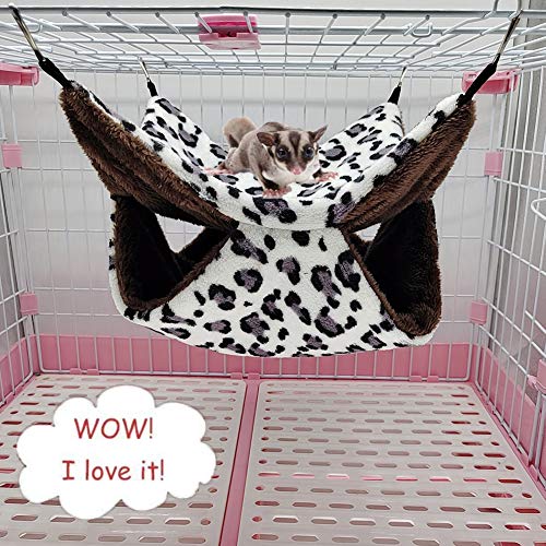 ELEpure Small Animal Pet Hanging Hammock for Cage, Leopard Print Double Bunkbed Hammock for Ferret Hamster Parrot Guinea Pig Chinchilla Flying Squirrel Sleeping Playing (S: 7.9x7.9/20x20cm, Grey)