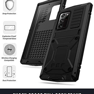 CHENXI for Samsung Galaxy Note 20 Ultra Case, Aluminum Metal Gorilla Glass Waterproof Shockproof Military Heavy Duty Sturdy Protector Cover Hard Case for Samsung Galaxy Note 20 Ultra (Black)