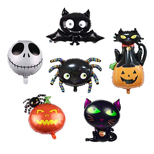 6 Pcs Large Halloween Foil Balloons Black Spider Cat Bat Pumpkin Skull Balloon Decoration Party Supplies