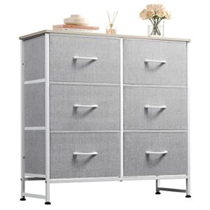 wlive fabric dresser for bedroom, 6 drawer double dresser, storage tower with fabric bins, chest of drawers for kid's room, closet, playroom, nursery, dormitory, light grey