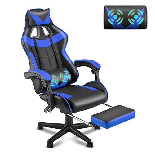 Soontrans Blue Gaming Chair with Footrest,Gaming Computer Chair, Office Gaming Chair Ergonomic Gamer Chair with Height Adjustment,Headrest and Lumbar Support Gamer Chair(Storm Blue)