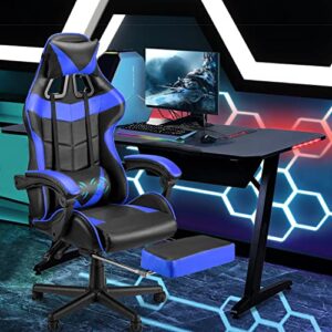 Soontrans Blue Gaming Chair with Footrest,Gaming Computer Chair, Office Gaming Chair Ergonomic Gamer Chair with Height Adjustment,Headrest and Lumbar Support Gamer Chair(Storm Blue)