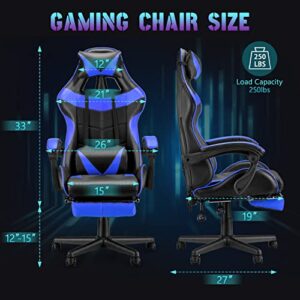 Soontrans Blue Gaming Chair with Footrest,Gaming Computer Chair, Office Gaming Chair Ergonomic Gamer Chair with Height Adjustment,Headrest and Lumbar Support Gamer Chair(Storm Blue)